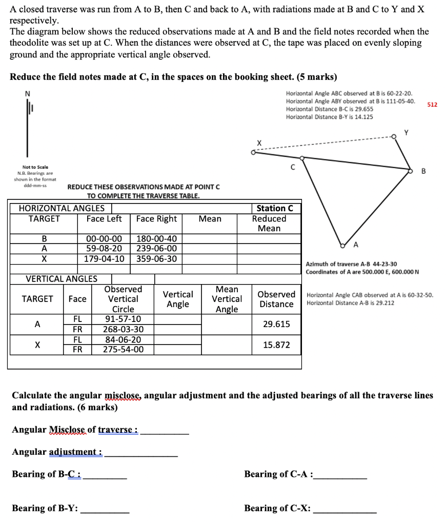 Solved A closed traverse was run from A to B, then C and | Chegg.com