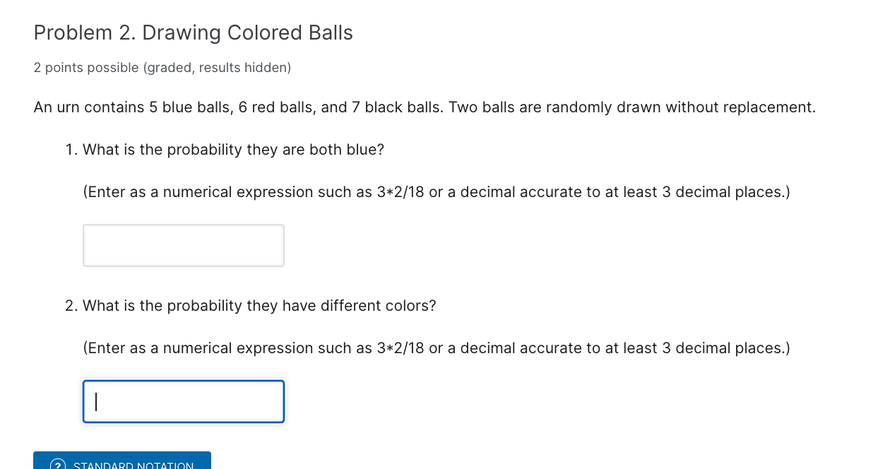 Solved Problem 2. Drawing Colored Balls 2 points possible | Chegg.com