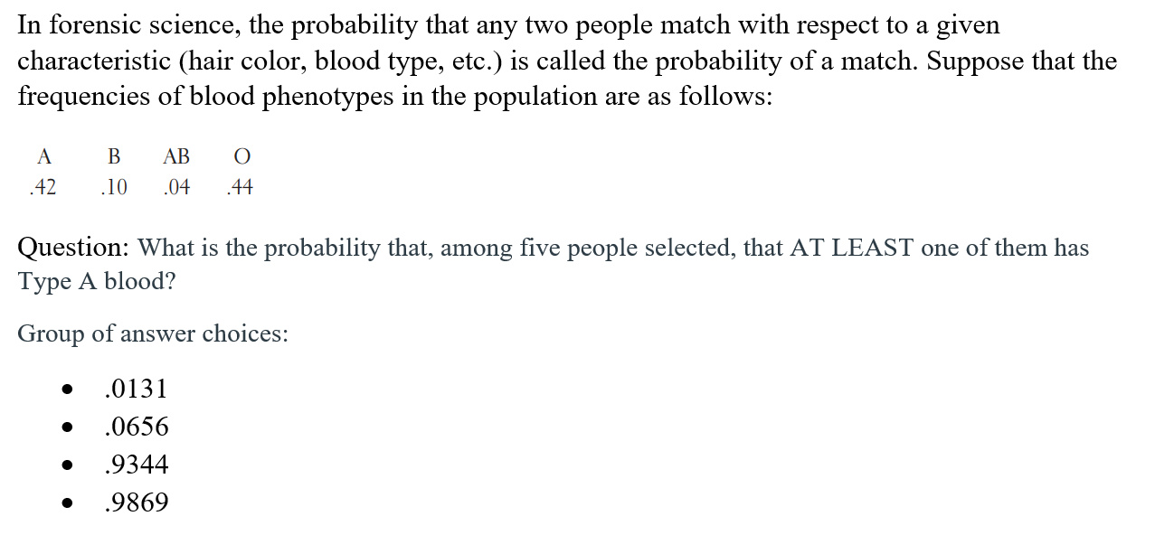 Solved In forensic science, the probability that any two | Chegg.com