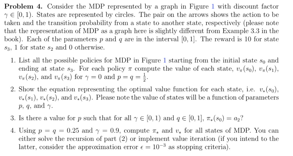 Problem 4. Consider the MDP represented by a graph in | Chegg.com