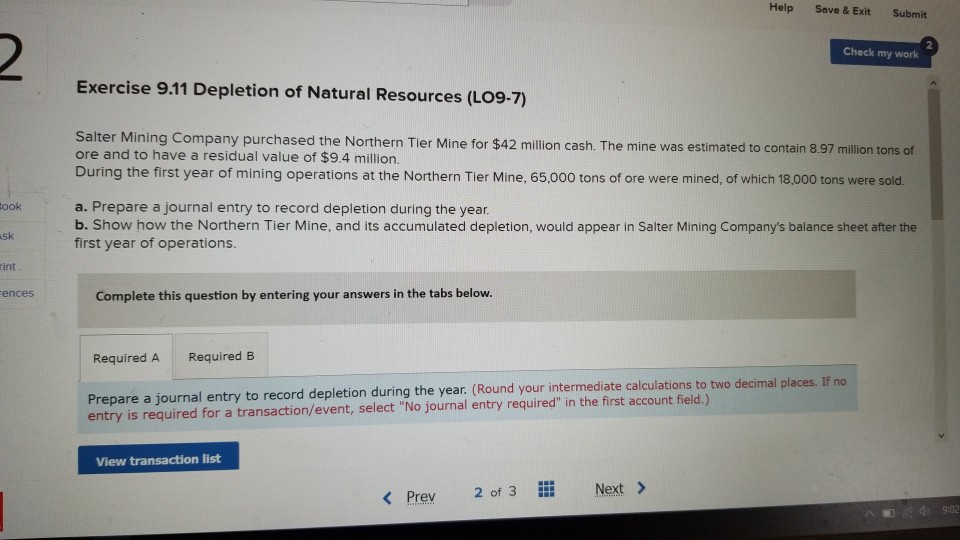 Solved Help Save & Exit Submit 2 Check my work Exercise 9.11 | Chegg.com