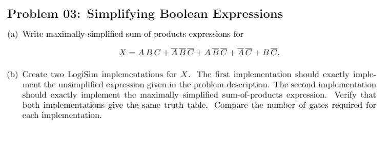 Solved Problem 03: Simplifying Boolean Expressions (a) Write | Chegg.com