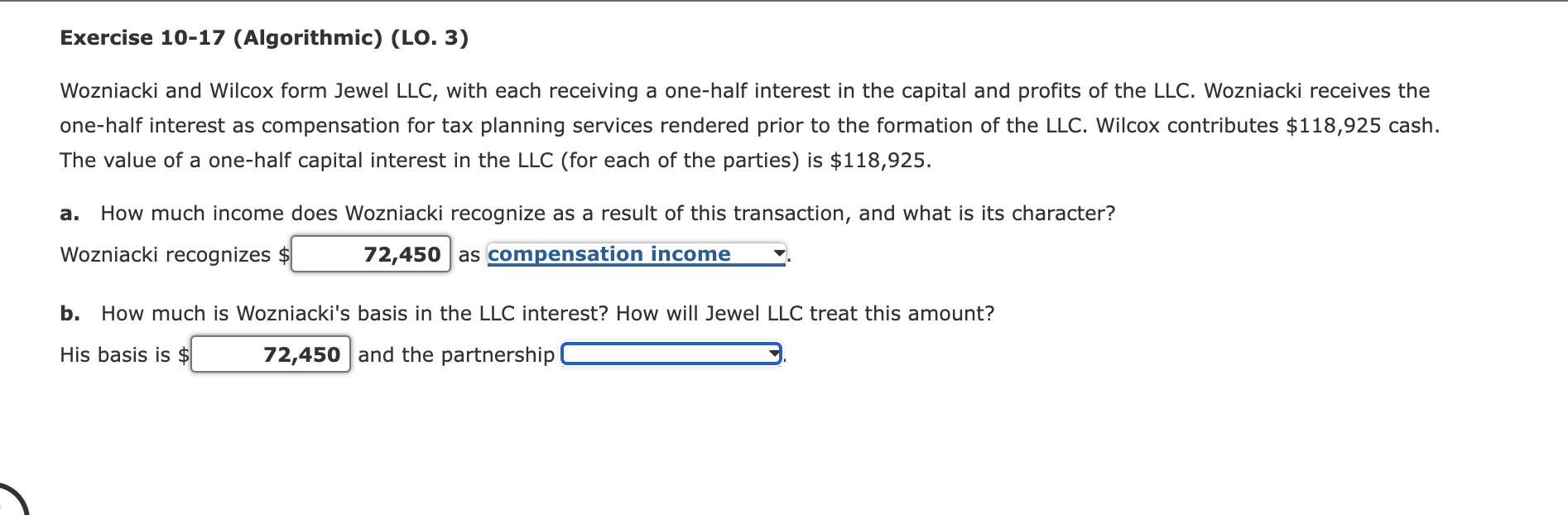 Solved Exercise 10-17 (Algorithmic) (LO. 3)Wozniacki and | Chegg.com