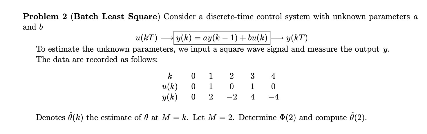 Solved Problem 2 Batch Least Square Consider A 