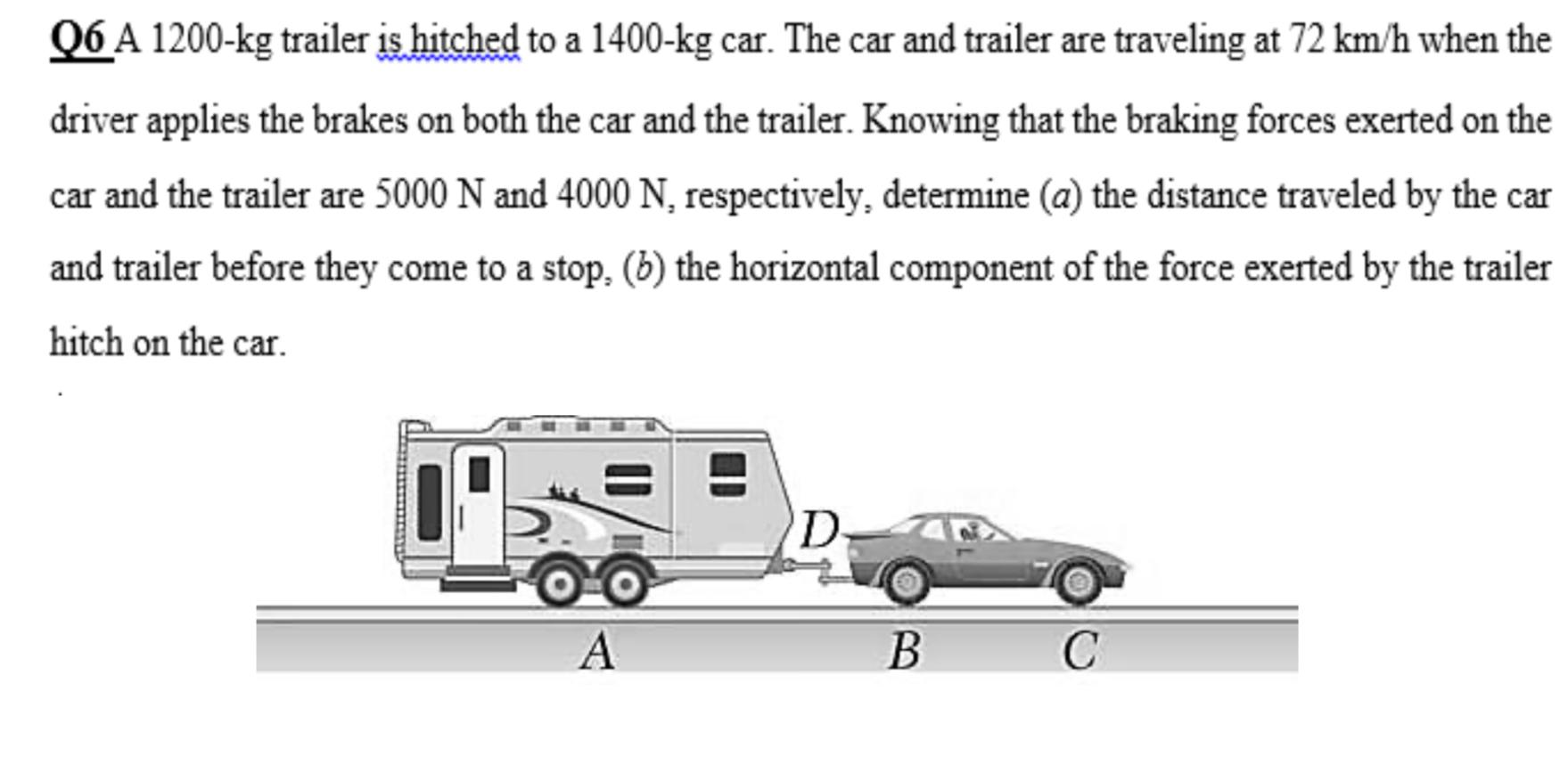 Solved Q6 A 1200 kg Trailer Is Hitched To A 1400 kg Car The Chegg