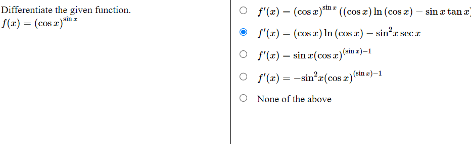 Solved \begin{tabular}{l|r} Differentiate the given | Chegg.com