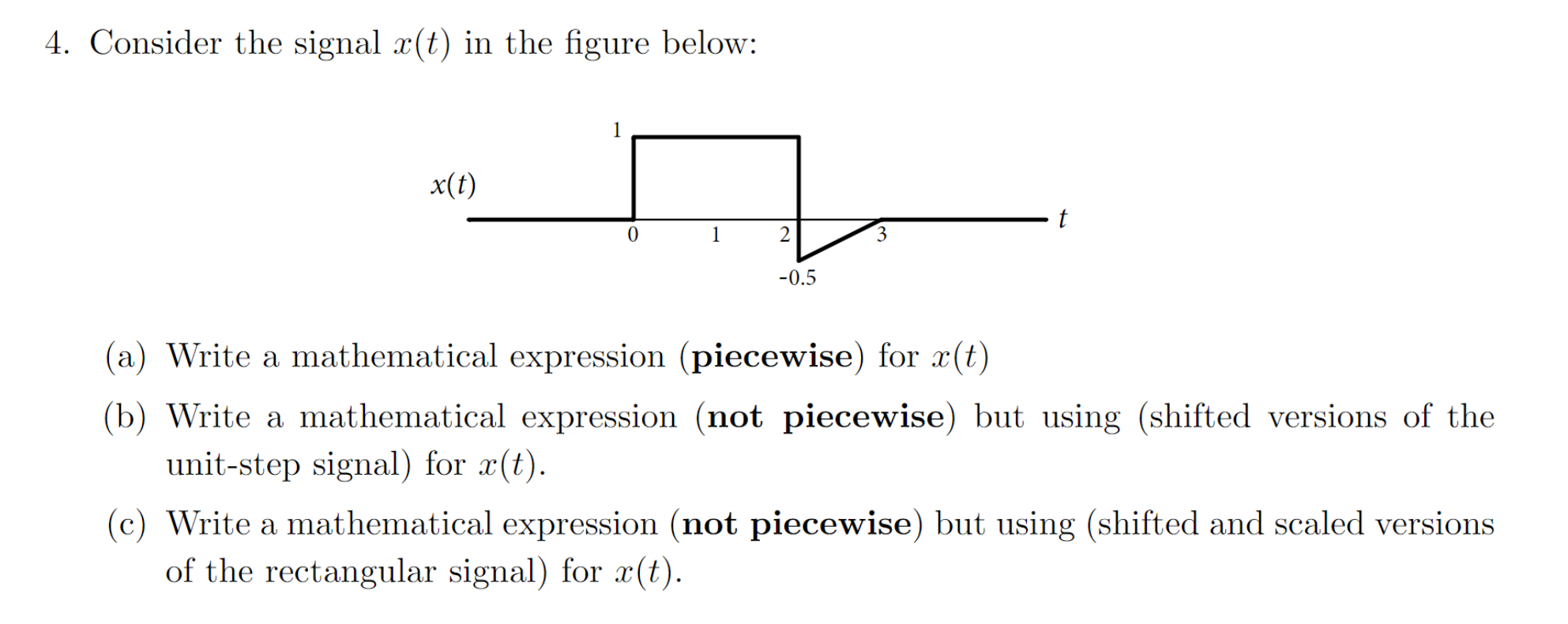 Solved 4. Consider the signal x(t) in the figure below: (a) | Chegg.com