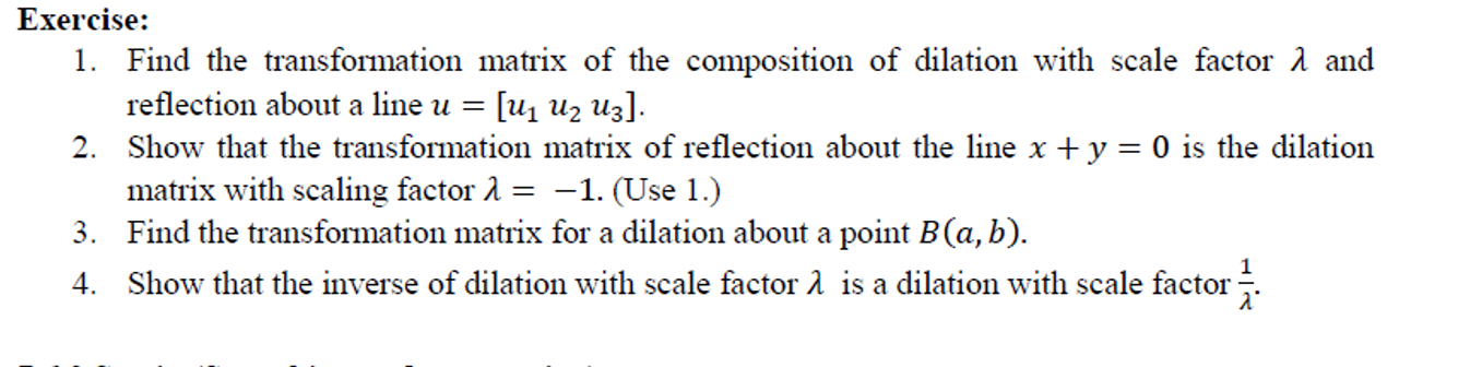 Exercise: 1. Find the transformation matrix of the | Chegg.com