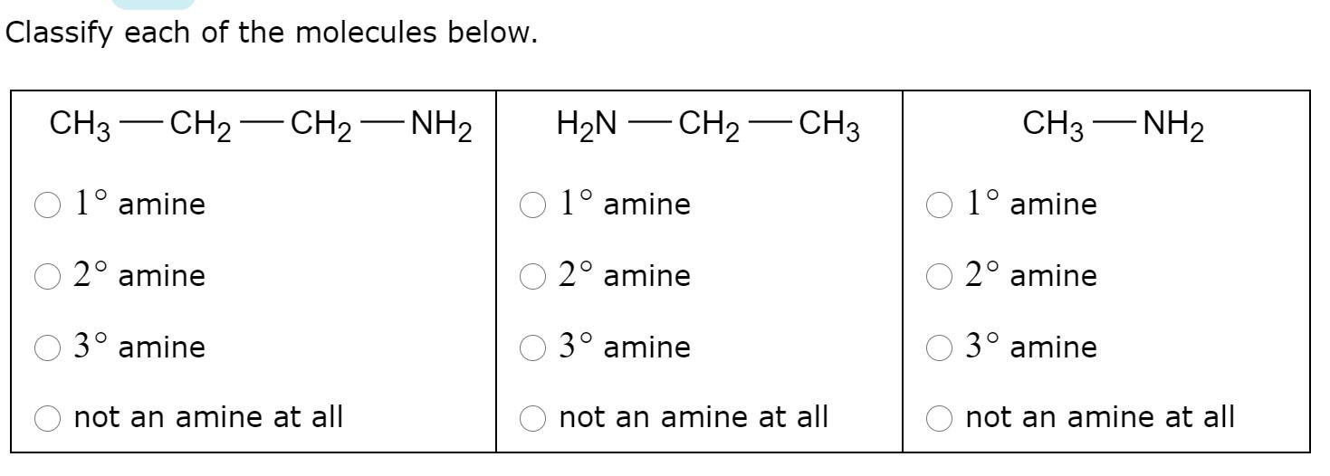 Solved Classify each of the molecules below. CH3 – CH2 – | Chegg.com