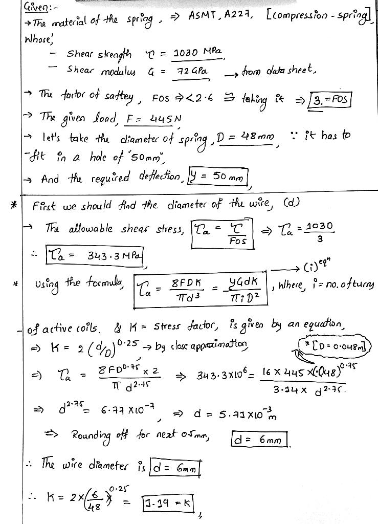 Solved Design a helical compression spring for a static load | Chegg.com