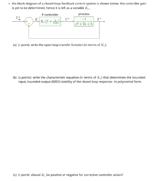 Solved 1. the block diagram of a closed-loop feedback | Chegg.com