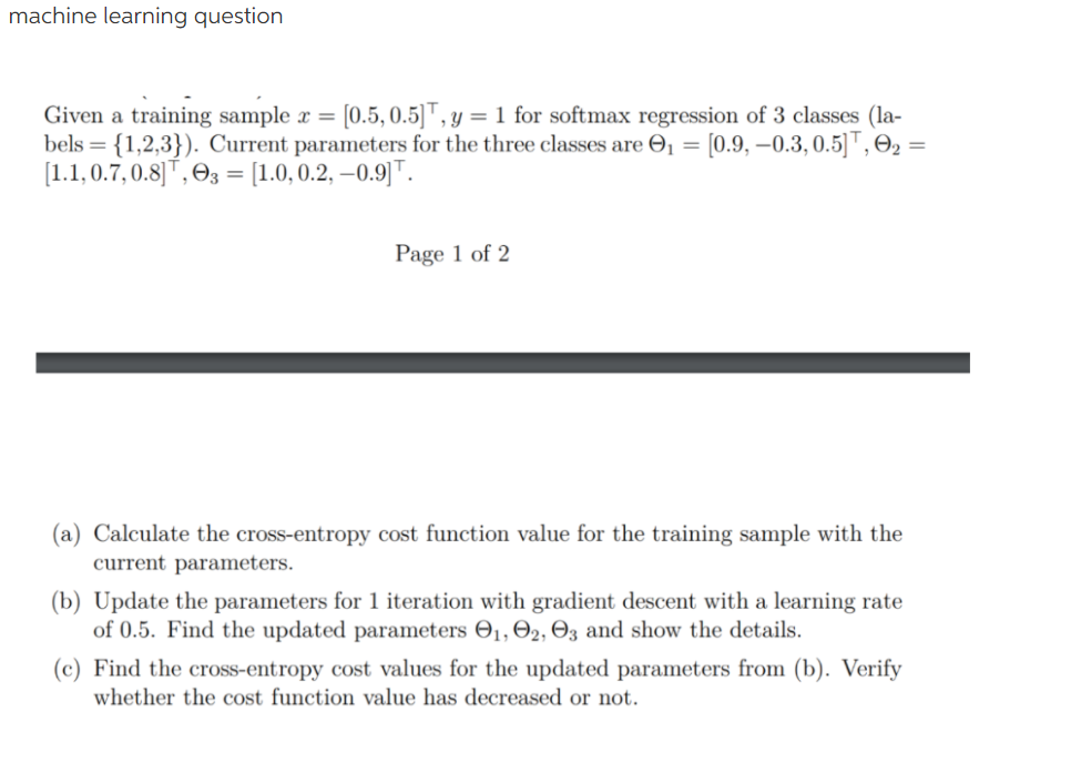 Solved machine learning question = Given a training sample x | Chegg.com