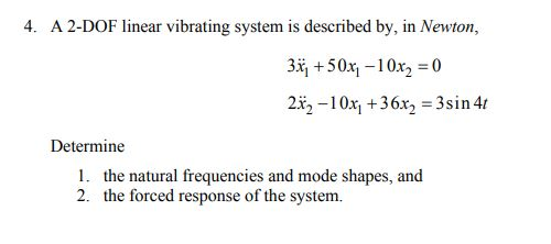Solved 4. A 2-DOF linear vibrating system is described by, | Chegg.com