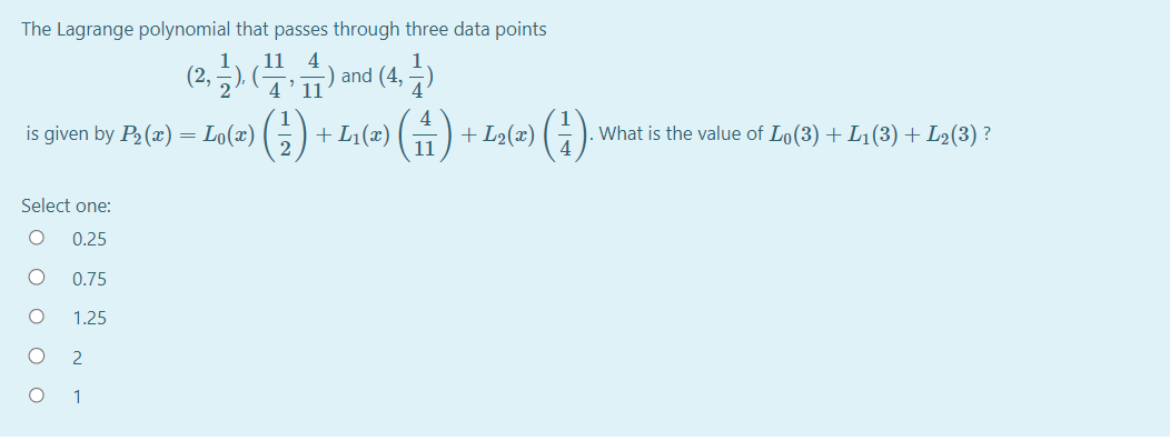 Solved The Lagrange polynomial that passes through three | Chegg.com
