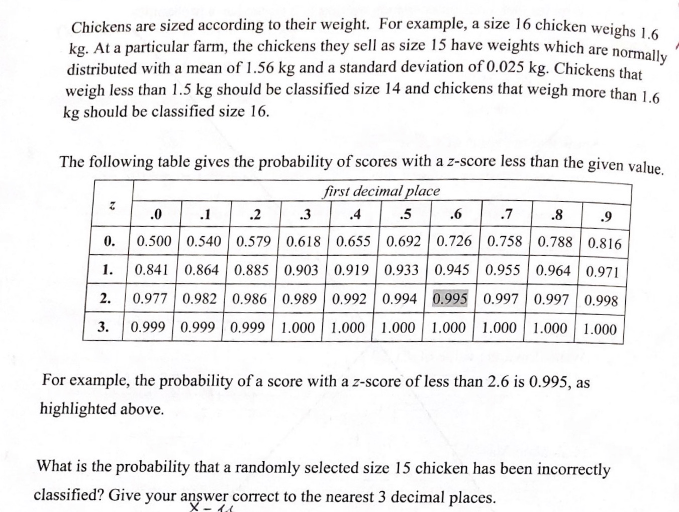 Solved Chickens are sized according to their weight. For | Chegg.com