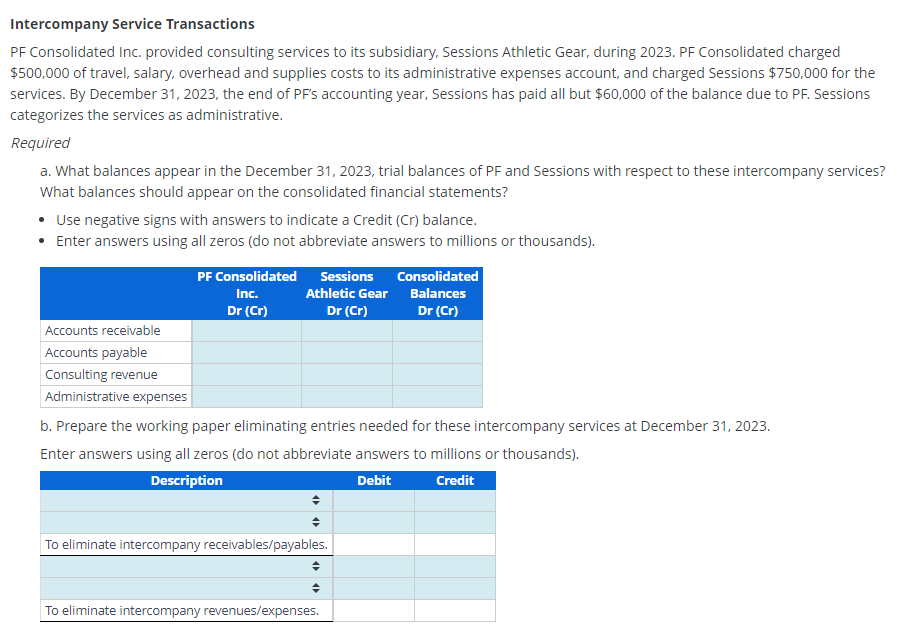 Solved Intercompany Service Transactions PF Consolidated | Chegg.com