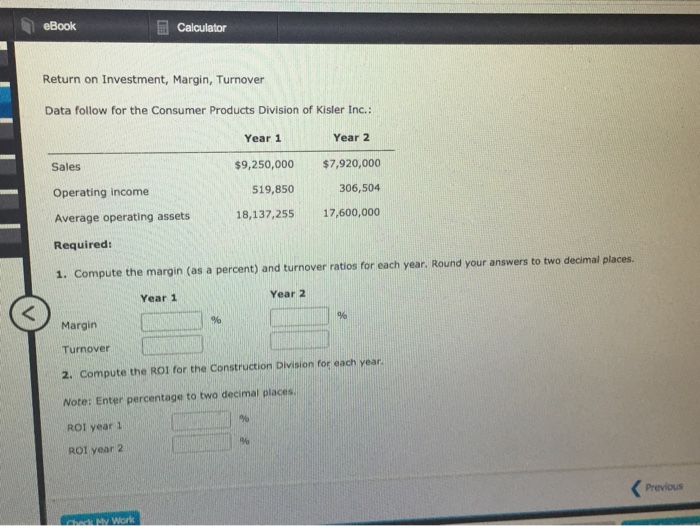 Solved eBook Calculator Return on Investment, Margin, | Chegg.com