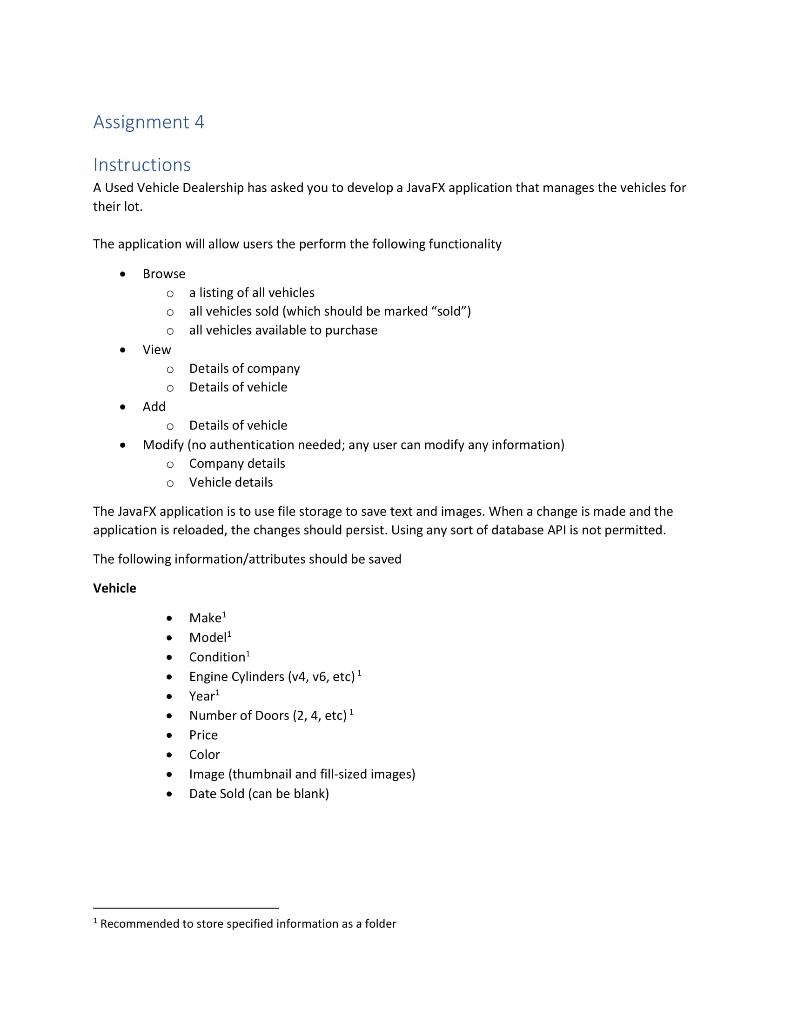 Assignment 4 Instructions A Used Vehicle Dealership | Chegg.com