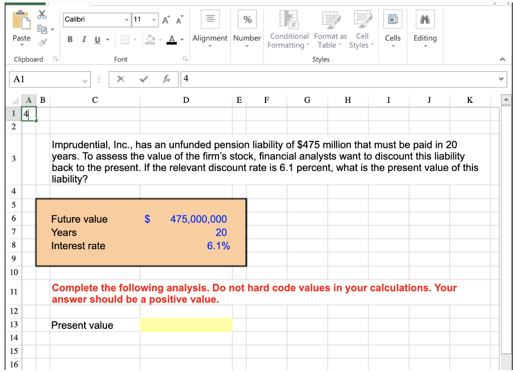 Solved ४ Calibri 11 Α Α΄ % Paste BIU- Alignment Number Cells | Chegg.com