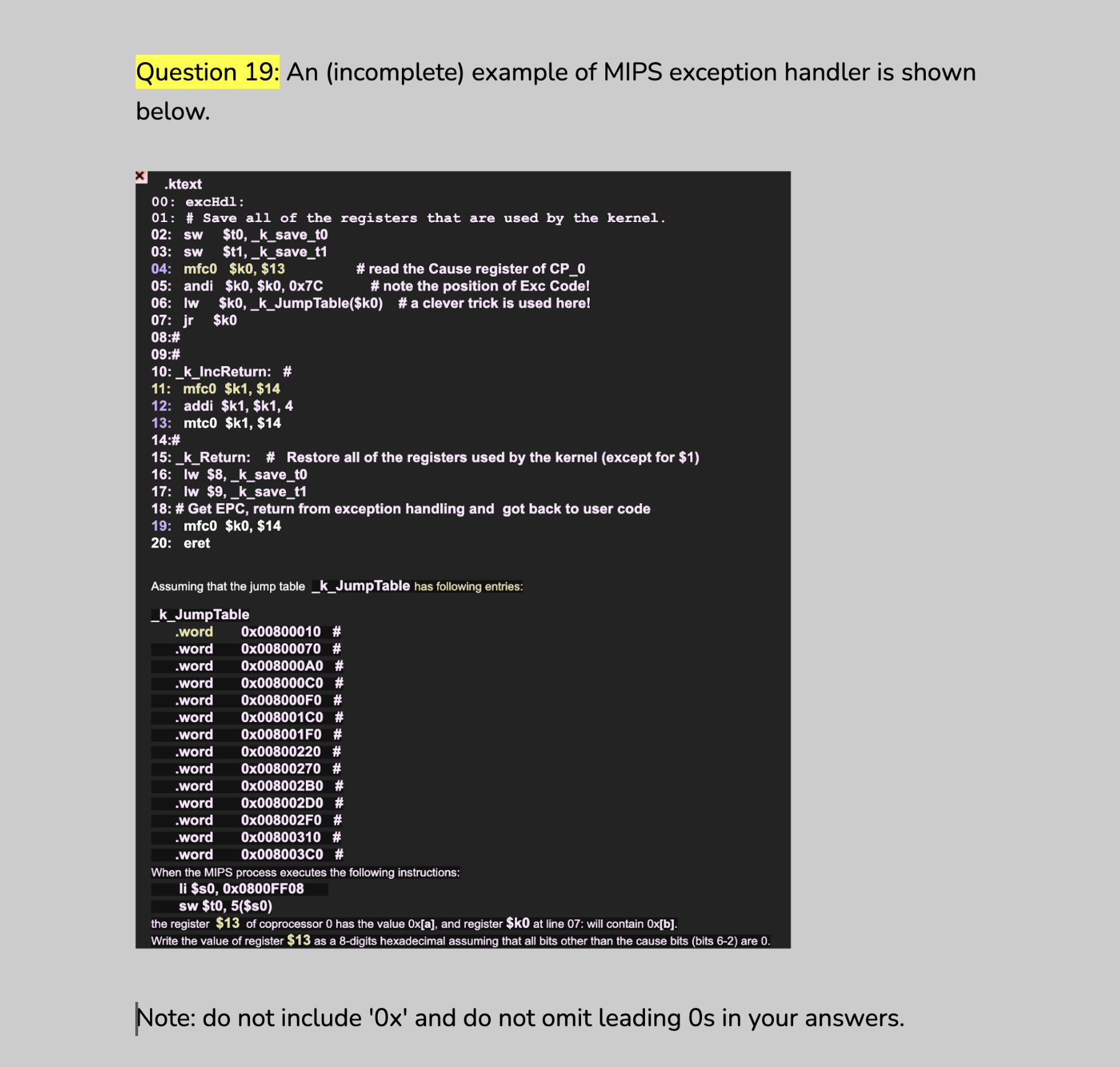 Solved Question 19: An (incomplete) example of MIPS | Chegg.com