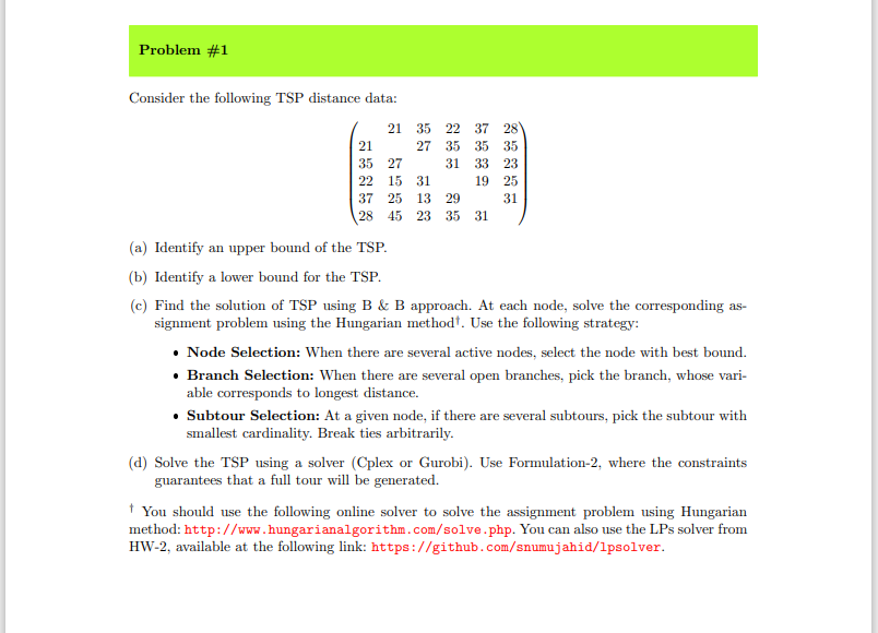 Solved Consider the following TSP distance data: | Chegg.com