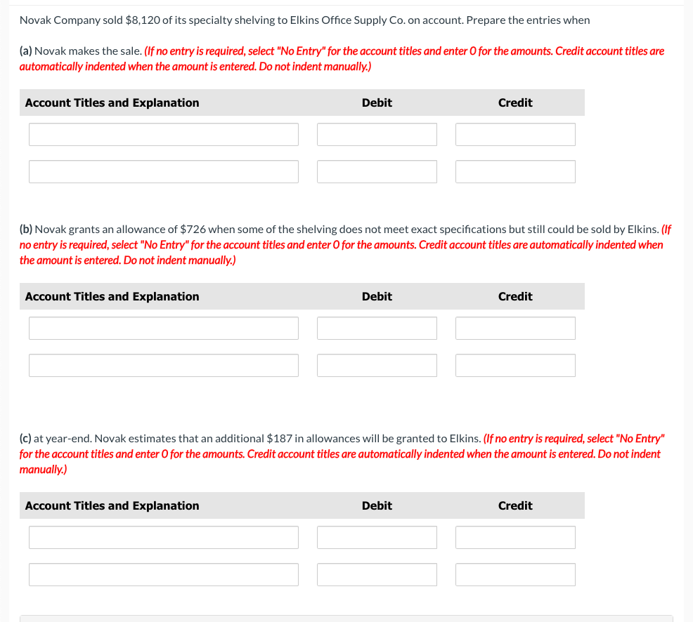 Solved Novak Company sold $8,120 of its specialty shelving | Chegg.com