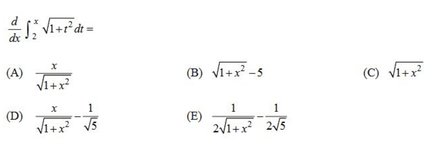 Solved dxd∫2x1+t2dt= (A) 1+x2x (B) 1+x2−5 (C) 1+x2 (D) | Chegg.com