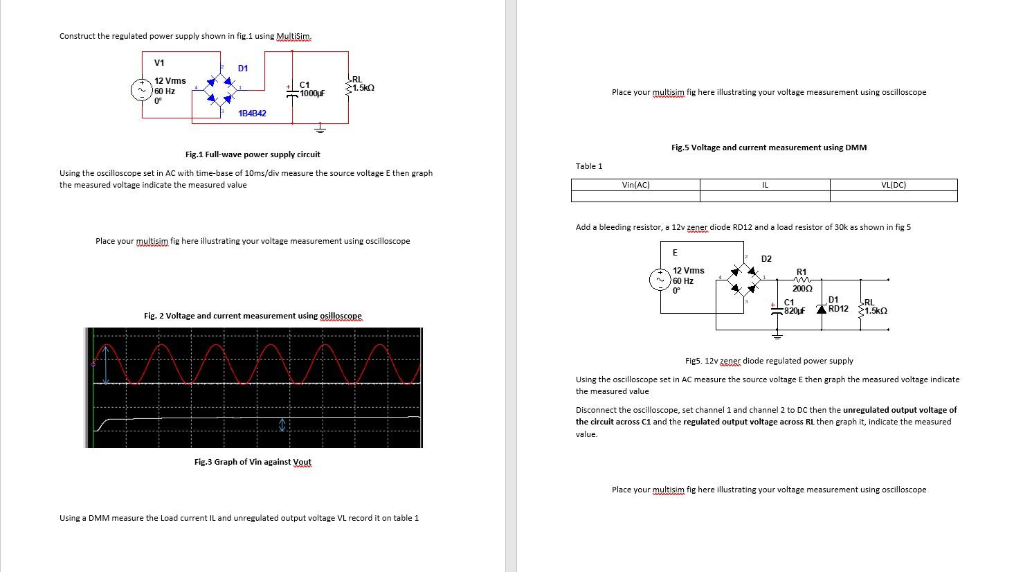 Solved Construct the regulated power supply shown in fig. 1 | Chegg.com