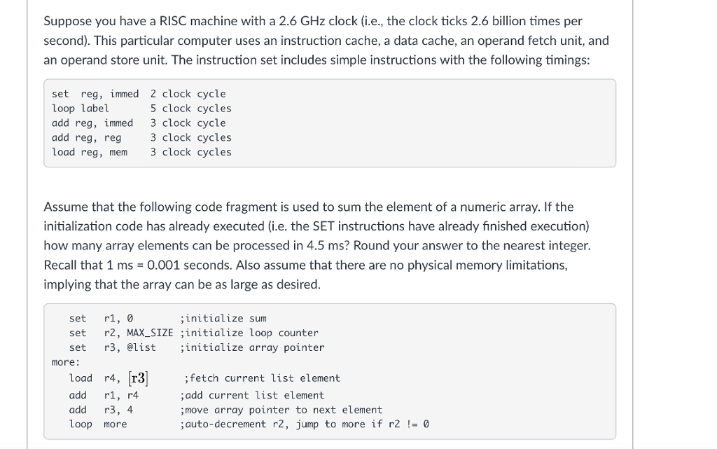 Suppose you have a RISC machine with a 2.6 GHz clock | Chegg.com