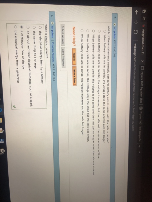 Solved e -A Assignment chap, 21 Physics 1001 Equation Sher I | Chegg.com