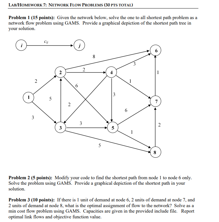 LAB/HOMEWORK 7: NETWORK FLOW PROBLEMS (30 PTS TOTAL) | Chegg.com