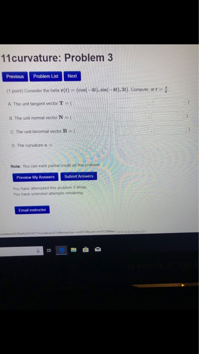 Solved 11curvature: Problem 3 PreviousProblem List Next (1 | Chegg.com