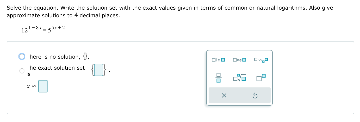Solved Solve the equation. Write the solution set with the | Chegg.com