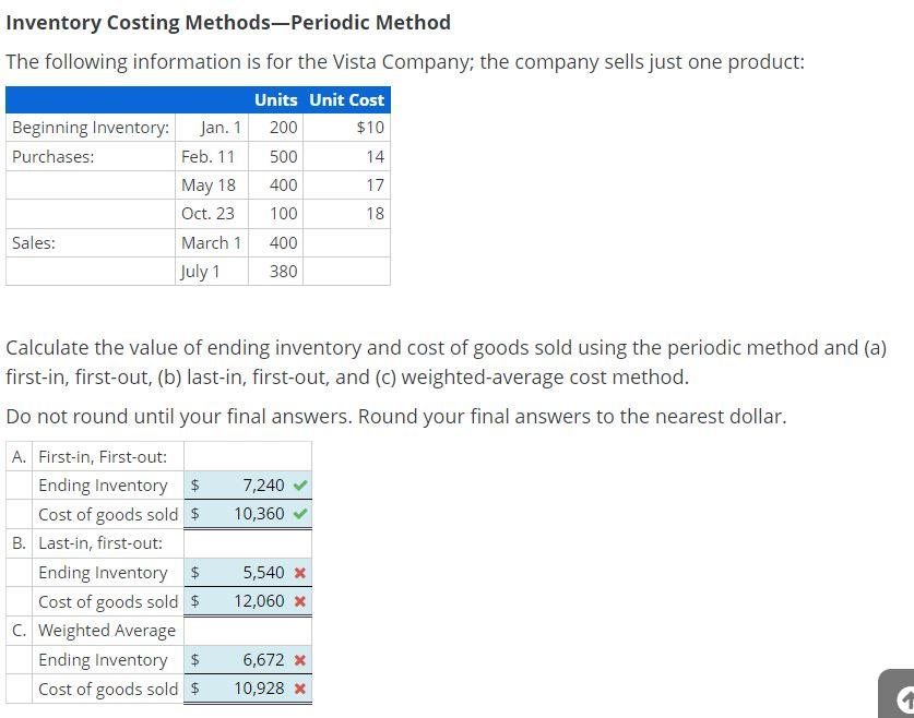 Solved Inventory Costing Methods-Periodic Method The | Chegg.com