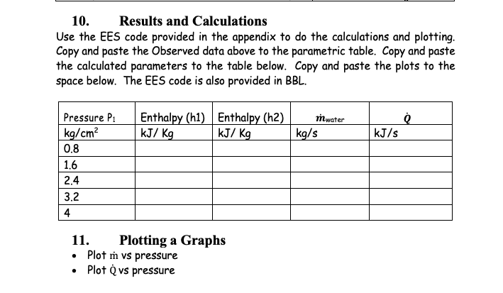 10. Results and Calculations Use the EES code | Chegg.com