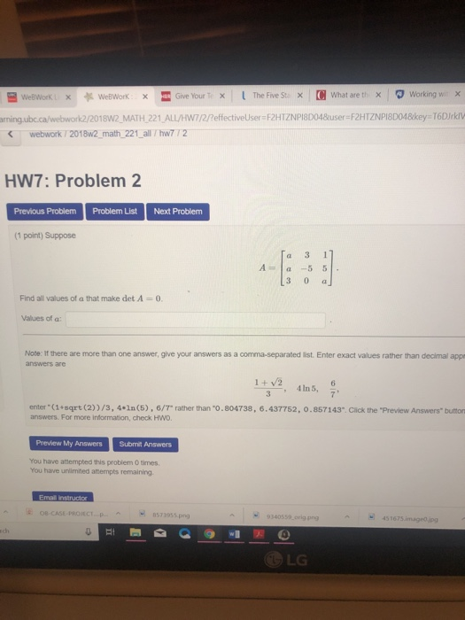 Solved arning.ubc.ca/webwork2/2018W2 MATH 221 | Chegg.com
