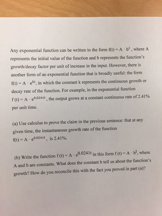 Solved Any exponential function can be written in the form | Chegg.com