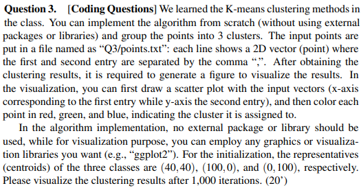 Solved Question 3. [Coding Questions] We learned the K-means | Chegg.com