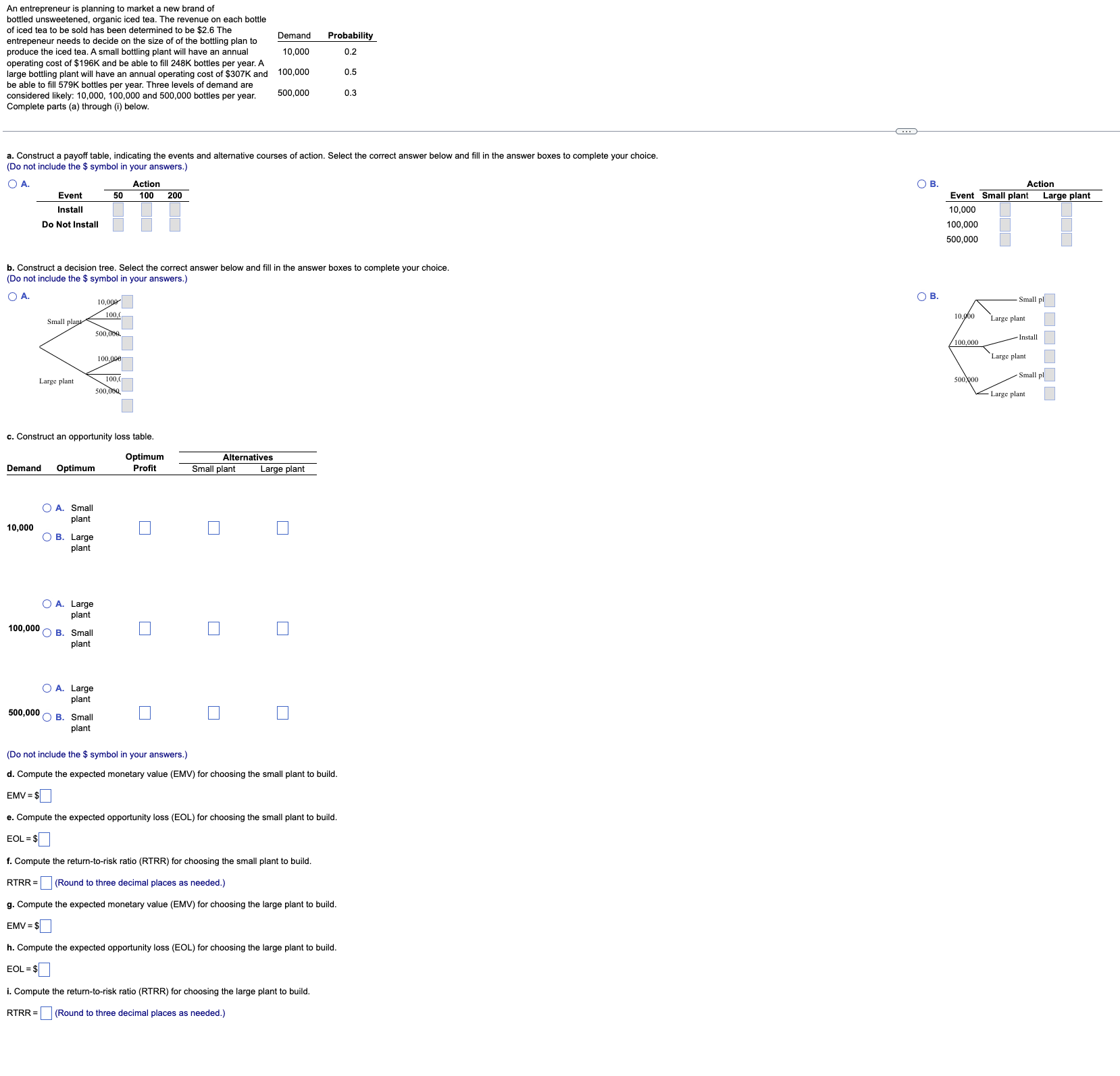 Solved b. Construct a decision tree. Select the correct | Chegg.com