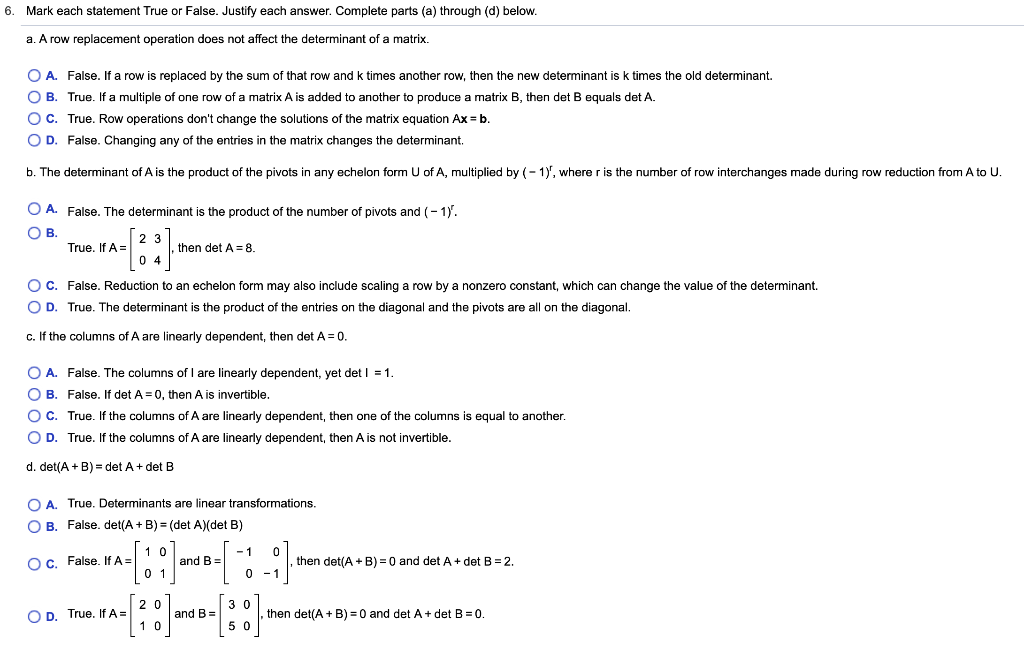 Solved 6. Mark each statement True or False. Justify each | Chegg.com
