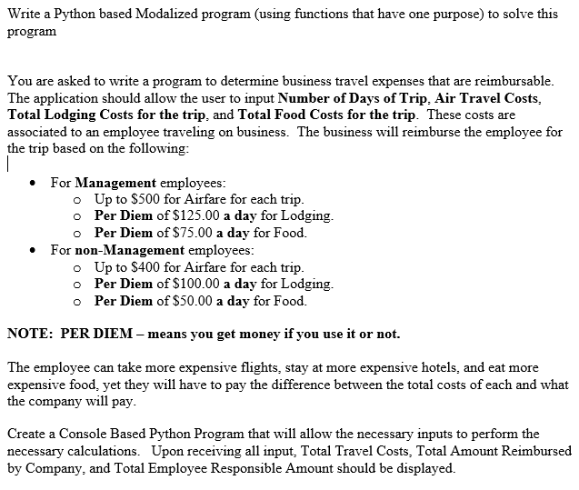 Solved Write a Python based Modalized program (using | Chegg.com