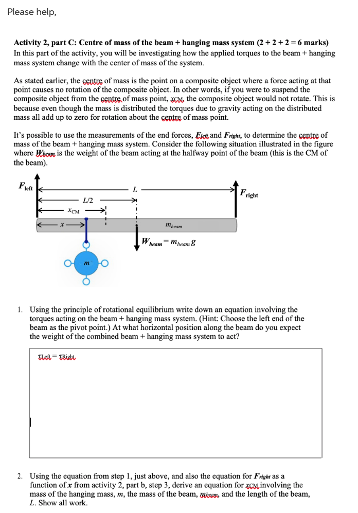 Solved Please help, Activity 2, part C: Centre of mass of | Chegg.com