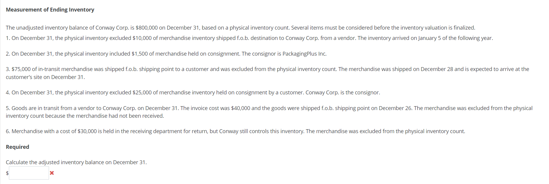 Solved Measurement of Ending Inventory 2. On December 31, | Chegg.com