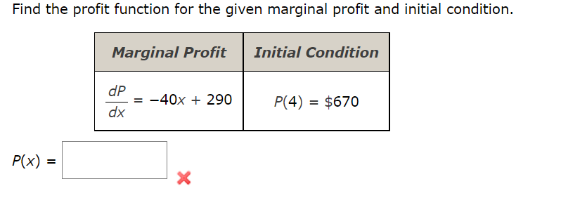 Solved Find the profit function for the given marginal | Chegg.com