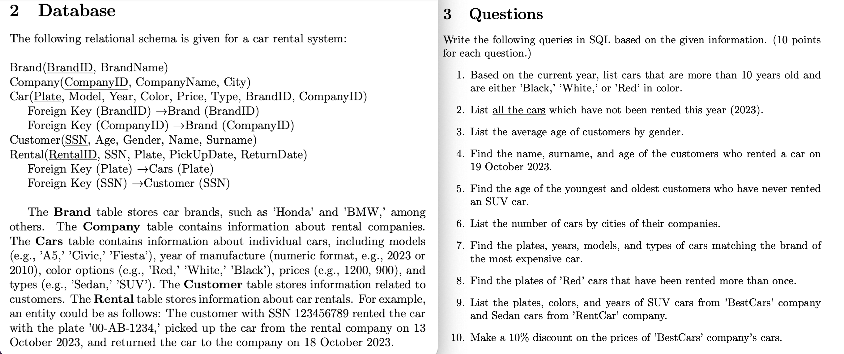 Solved 2 Database The Following Relational Schema Is Given 9602