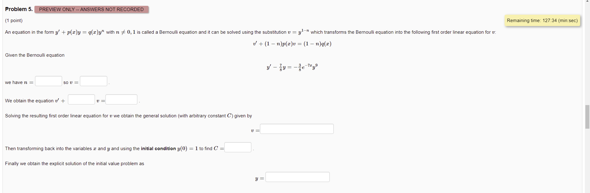 Solved Problem 5. PREVIEW ONLY -- ANSWERS NOT RECORDED | Chegg.com