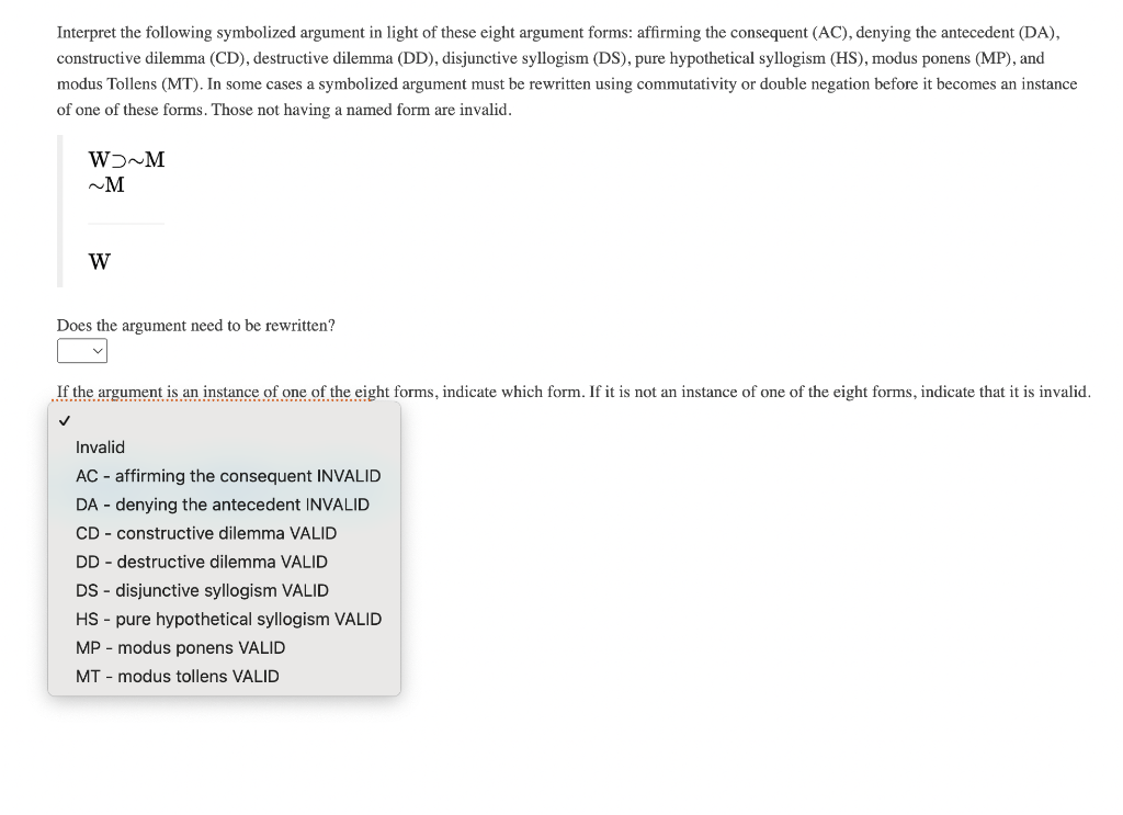Interpret the following symbolized argument in light | Chegg.com