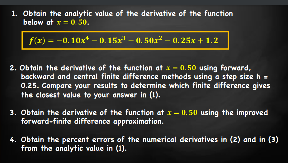 Solved 1. Obtain the analytic value of the derivative of the | Chegg.com