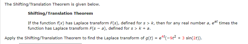Solved The Shifting/Translation Theorem is given below. | Chegg.com