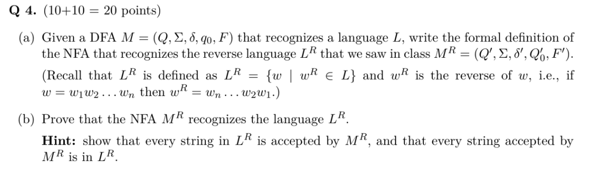 Solved (a) ﻿Given a DFA M = (Q, \Sigma , \delta , ﻿q0, ﻿F) | Chegg.com